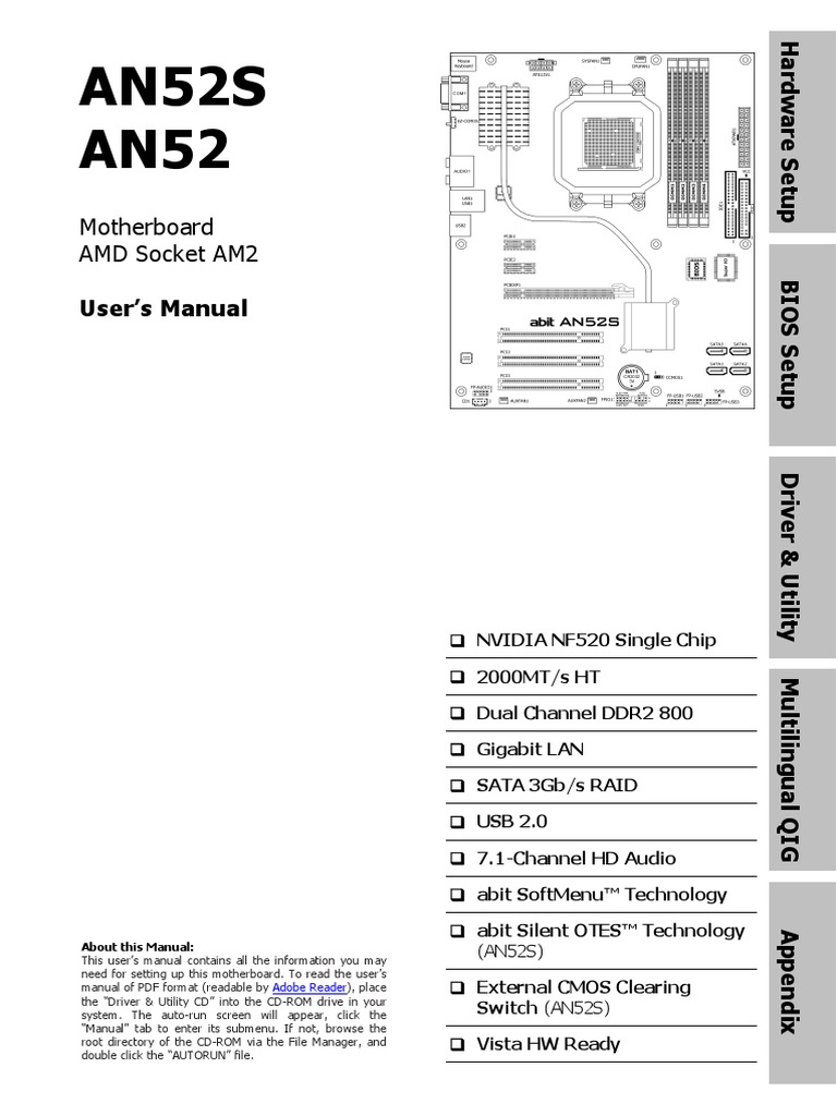 Manual Abit An52 - An52s PDF | PDF | Bios | Electrical Connector