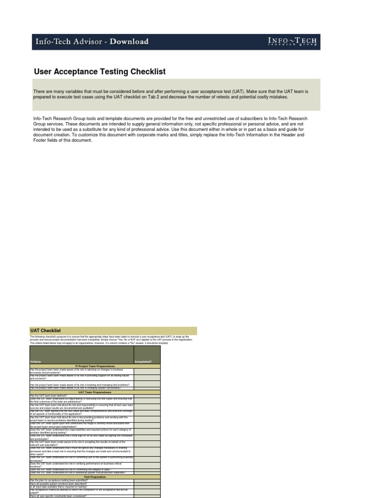 UAT Checklist | Systems Engineering | Information Technology