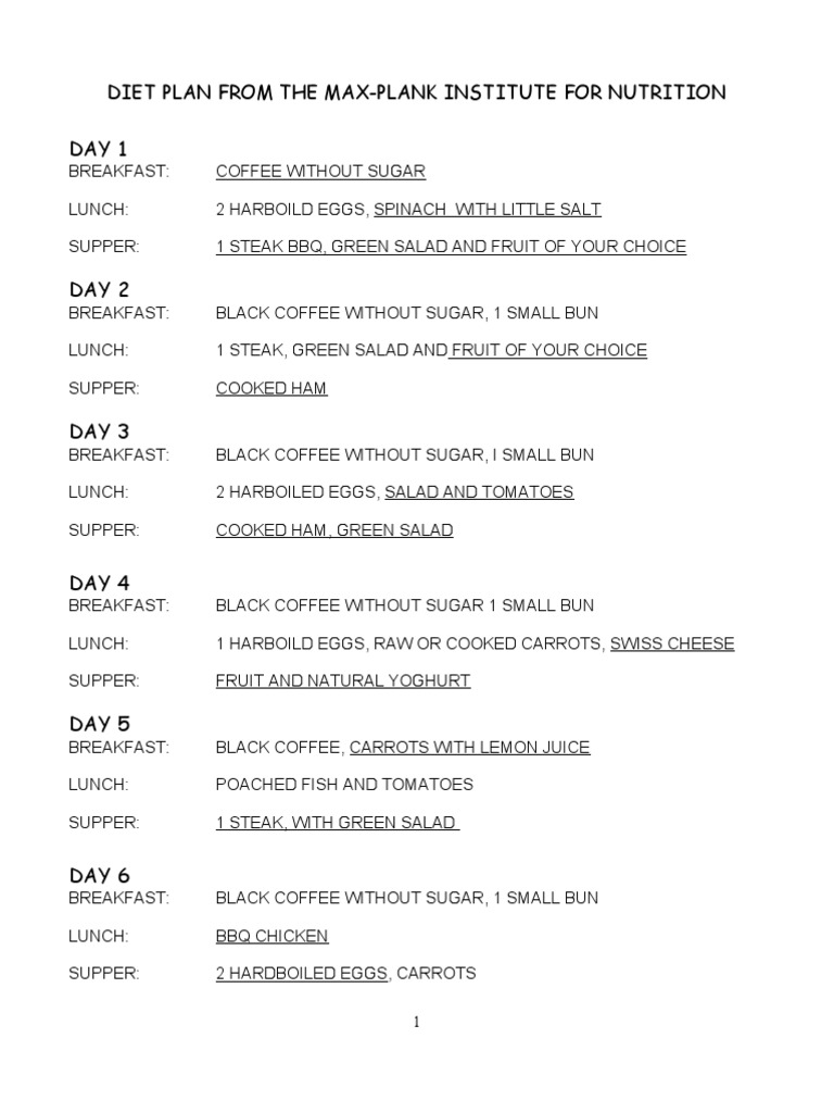 Diet Plan From The Max-Plank | PDF | Lunch | Food And Drink