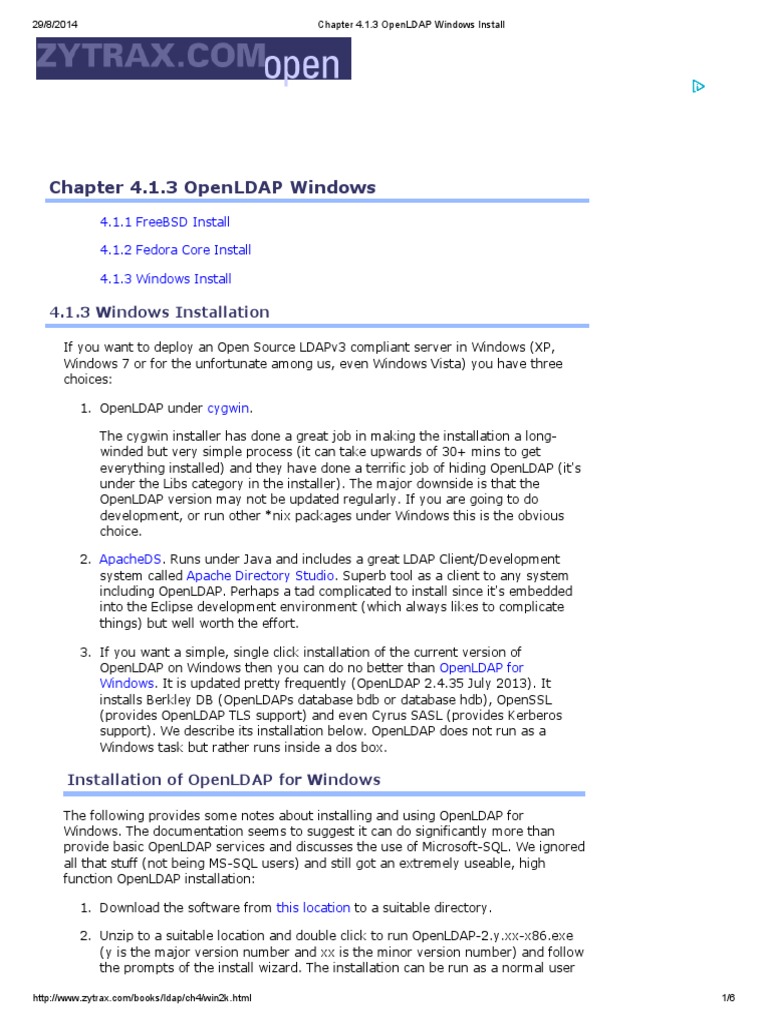 Chapter 4.1 Install openLDAP For Windows PDF | Download Free PDF | Data Management | System Software