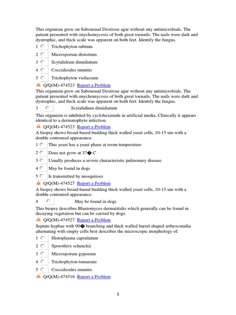 Mycology MCQs | PDF | Candidiasis | Candida (Fungus)