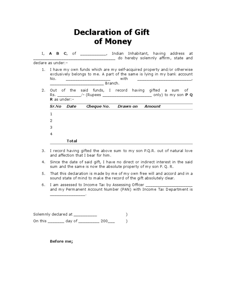 Declaration of Gift of Money: R As Under | PDF | Law