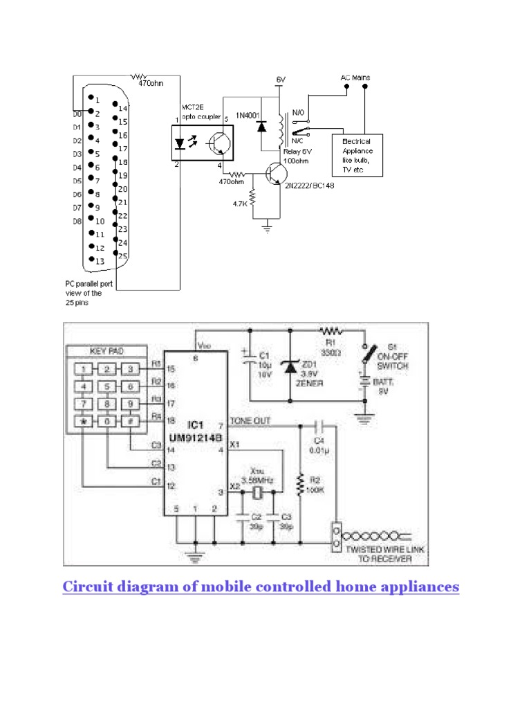Circuit Diagram of Mobile Controlled Home Appliances | PDF | Telephone ...