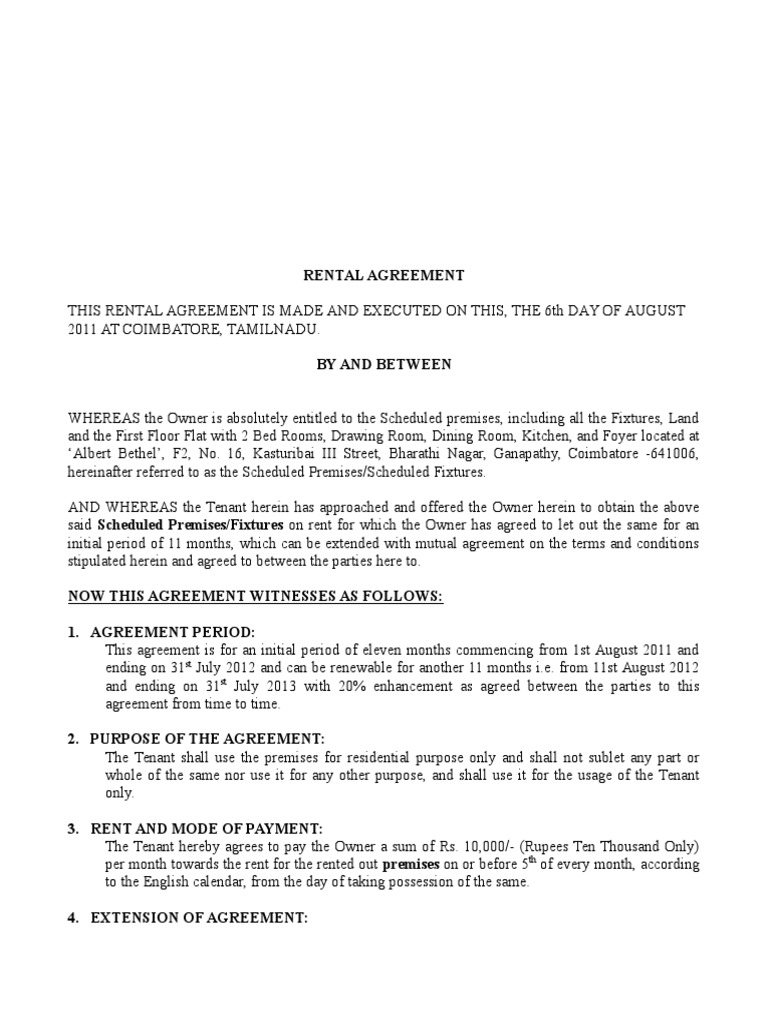 Rental Agreement Salem | PDF | Leasehold Estate | Lease