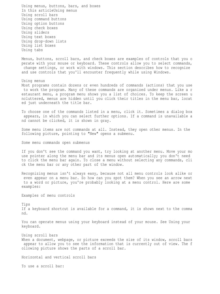 Using Menus, Buttons, Bars, and Boxes | Download Free PDF | Menu (Computing) | Button (Computing)
