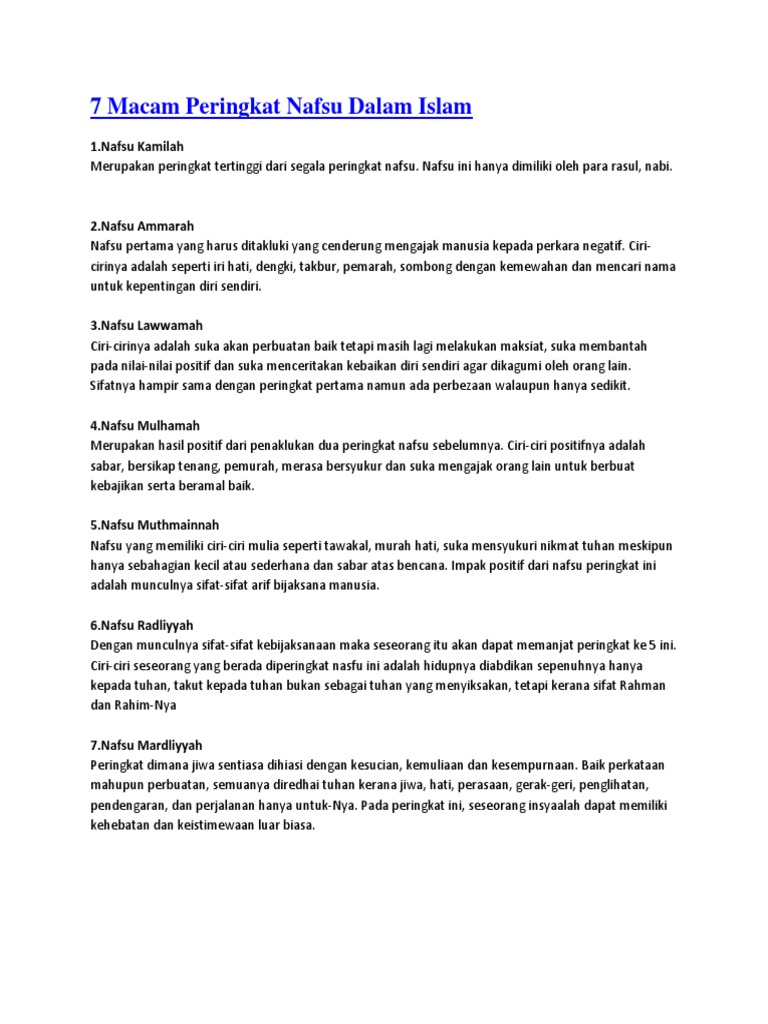 7 Peringkat Nafsu dalam Islam | PDF