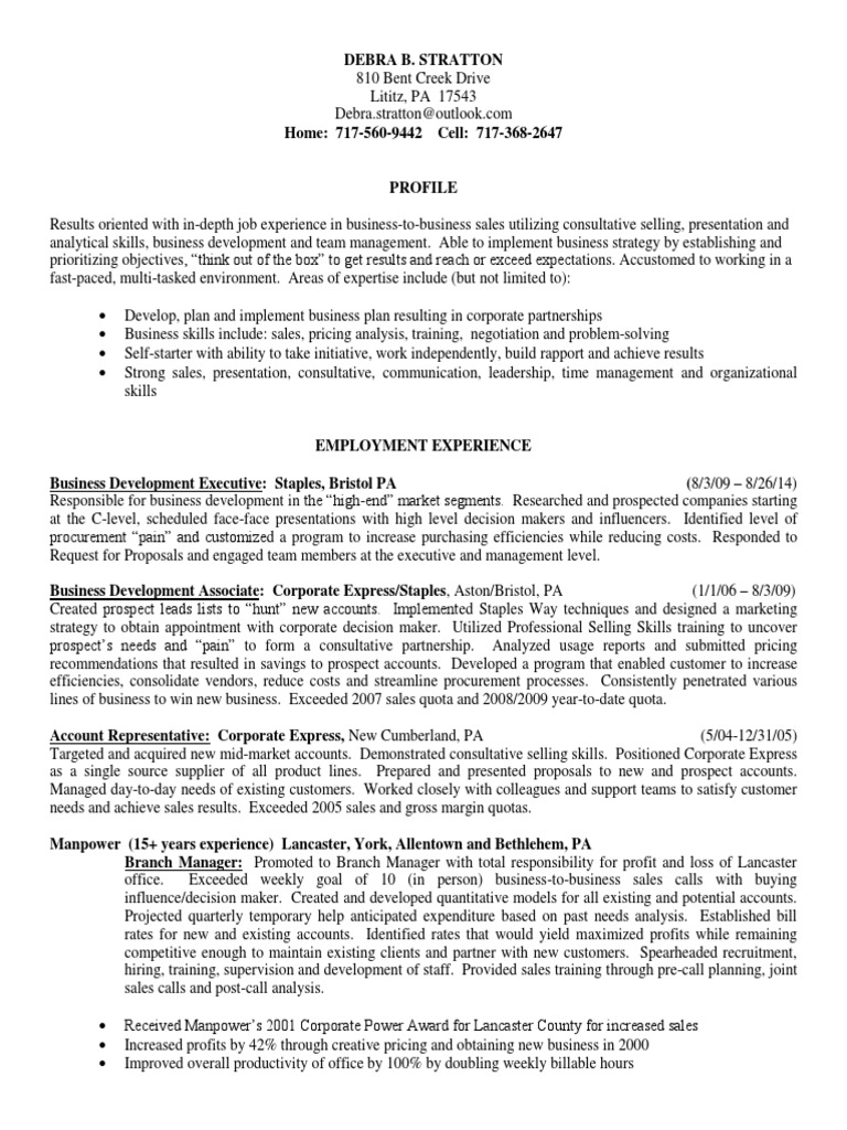 Resume Debra Stratton 2014 | PDF | Sales | Business Development