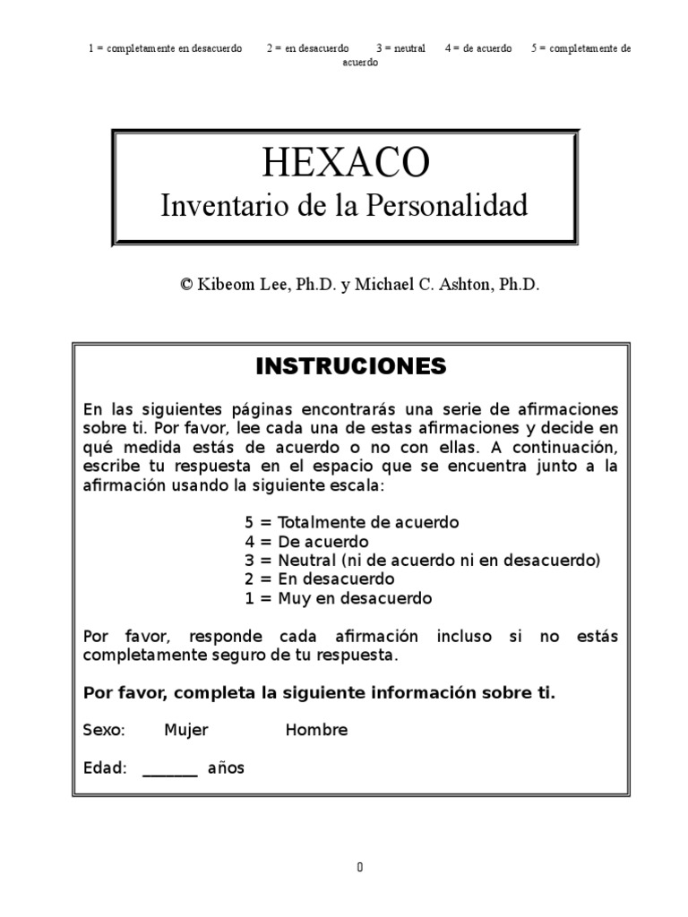Spanish (Spain) HEXACO-PI-R Self 60 (Revised) | PDF | Artes del ...