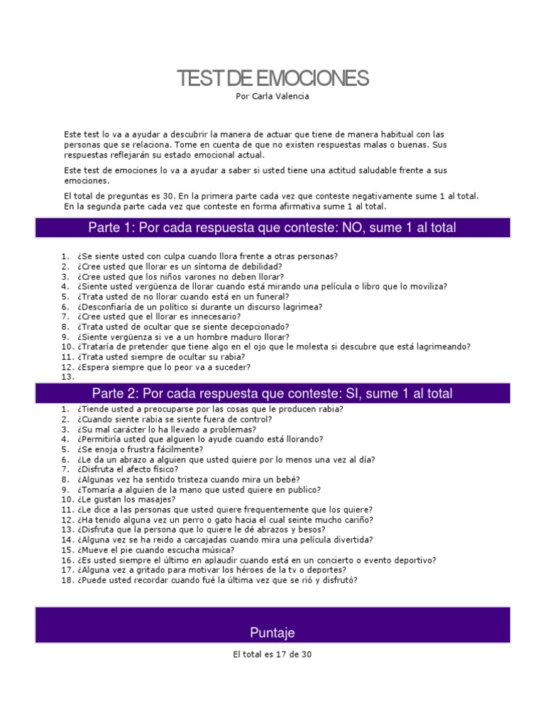 Test de Emociones | PDF | Las emociones | Entretenimiento (general)