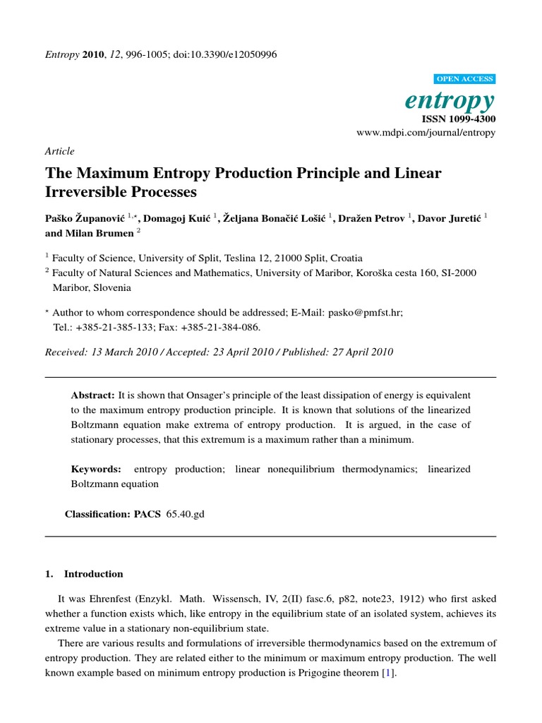 Maximum Entropy Production in Thermodynamics | PDF | Finance & Money ...