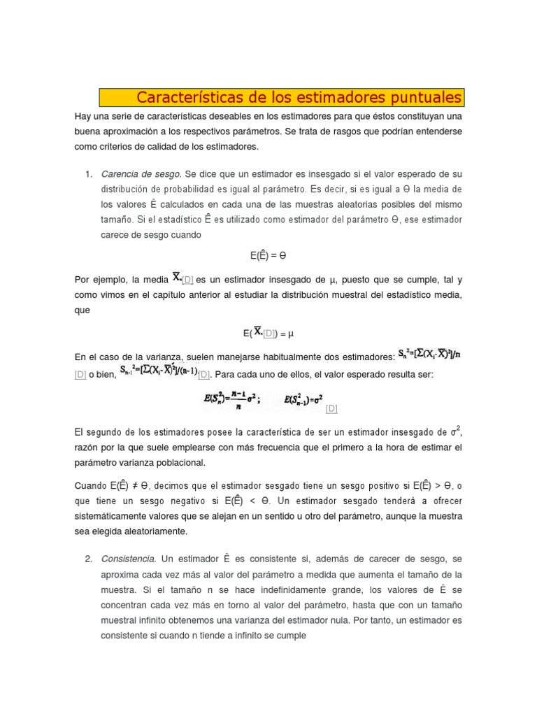 Características de los estimadores puntuales insesgados consistentes y ...