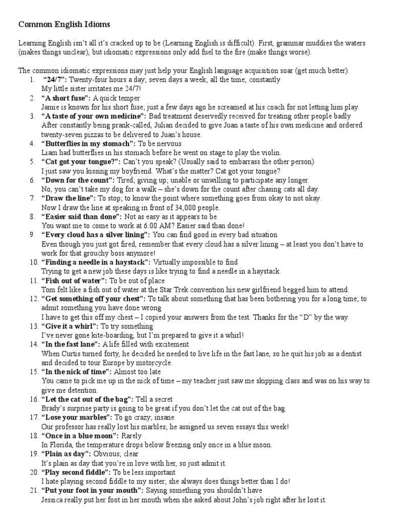 30 Most Common English Idioms | PDF | Linguistics | Languages