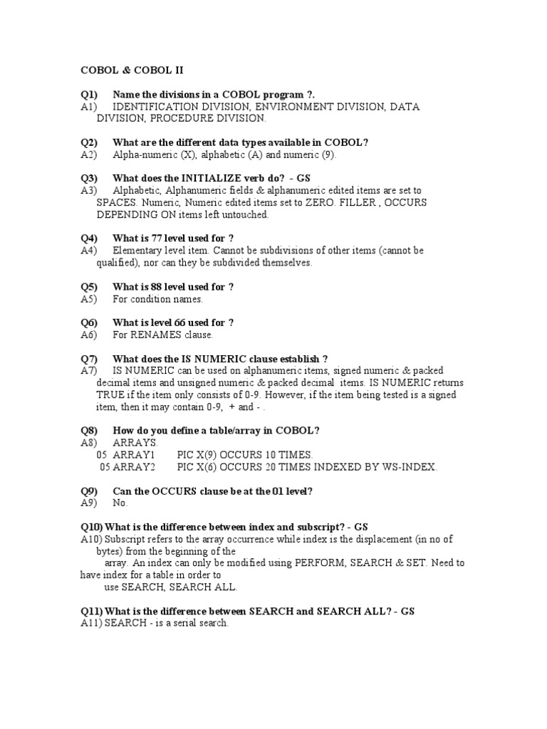 COBOL & COBOL II Q1) Name The Divisions in A | PDF | Binary Coded ...