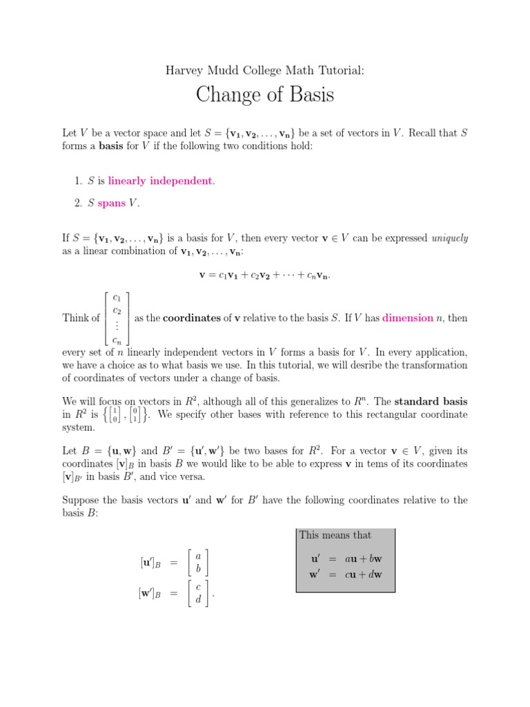 Change Basis | Download Free PDF | Basis (Linear Algebra) | Vector Space