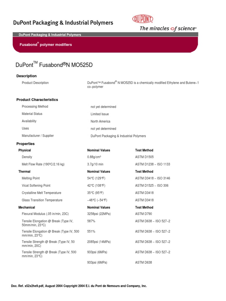 Fusabond Dupont Pa Mo525d | PDF | Du Pont | Strength Of Materials