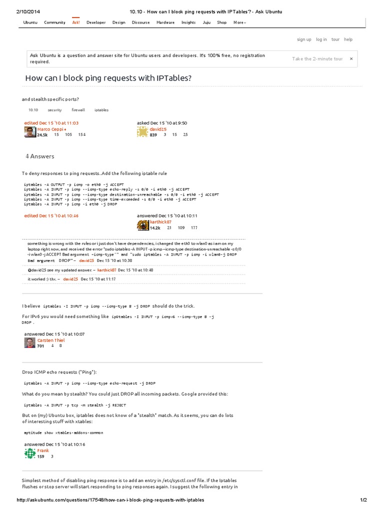 Block Ping Requests with IPTables | PDF | Telecommunications | Data ...