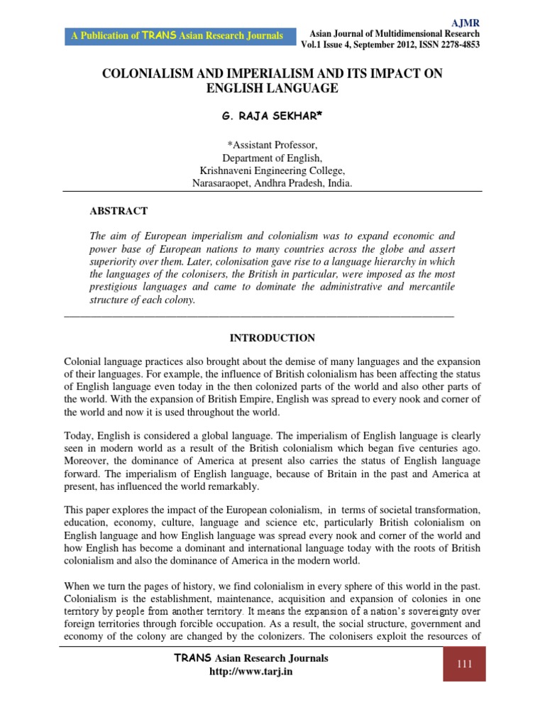 Colonialism and Imperialism and Its Impact On English Language | PDF ...