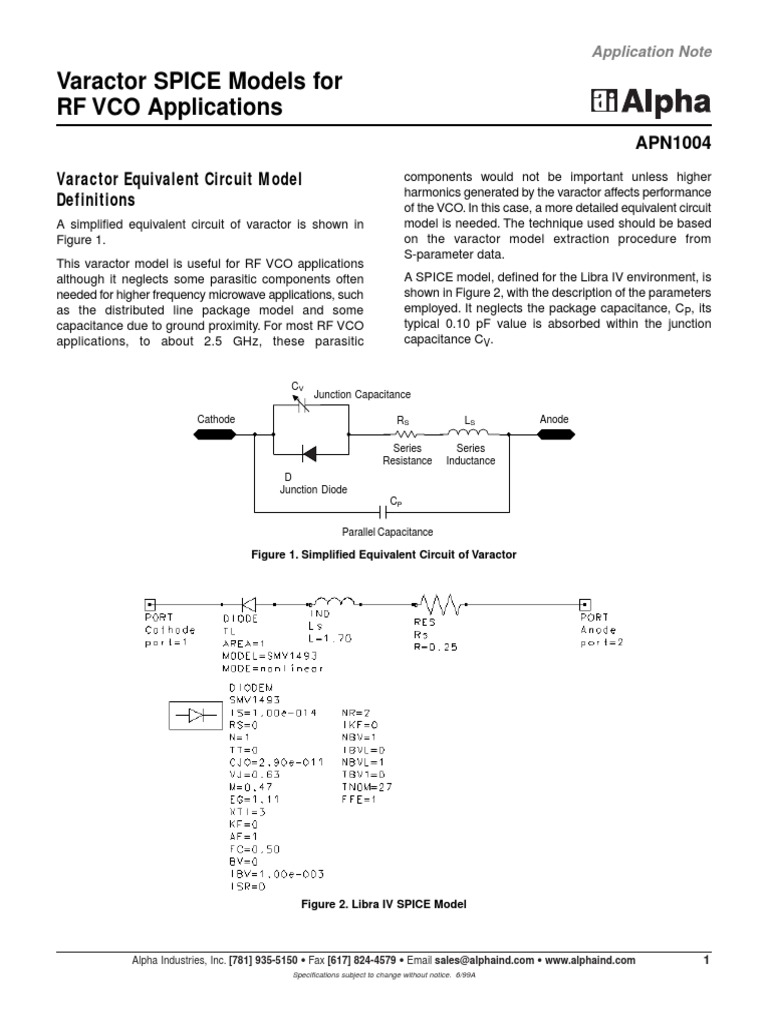 Varactor Spice Models For RF VCO Aplications PDF | PDF | Diode | Spice