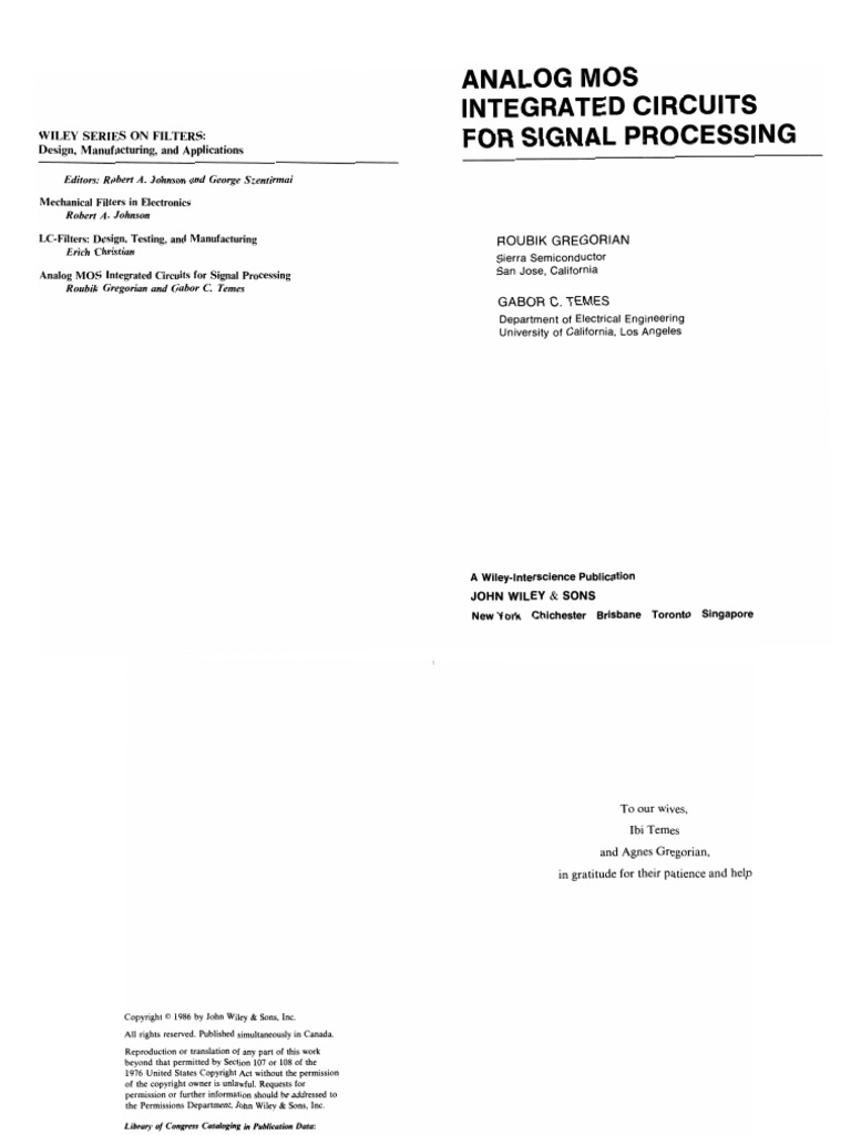 Analog MOS Integrated Circuits For Signal Processing PDF | PDF