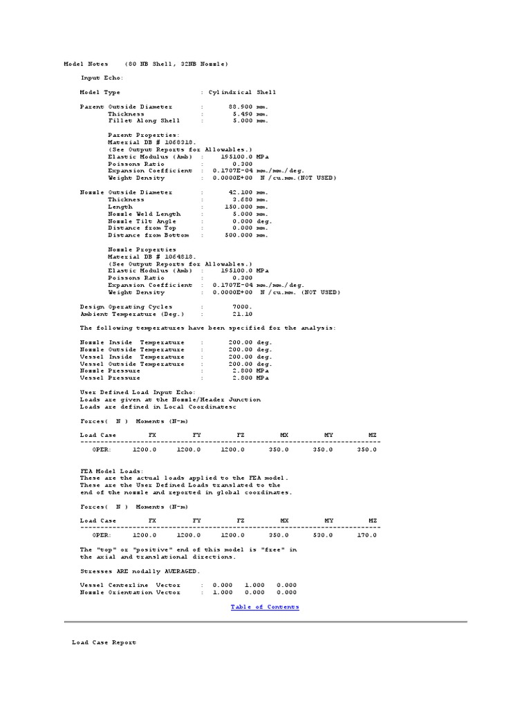 Nozzle FEA Calculation | PDF | Stiffness | Fatigue (Material)