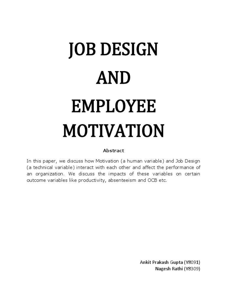 JOB DESIGN AND EMPLOYEE MOTIVATION | Motivation | Self-Improvement