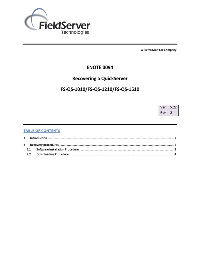 ENOTE0094 Recovering - QuickServer - FS QS 1010 - FS QS 1210 - FS QS 1510 PDF | PDF | Ip Address ...