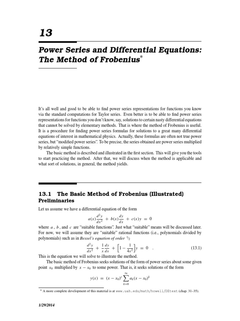 Frobenius Method for Differential Equations | PDF