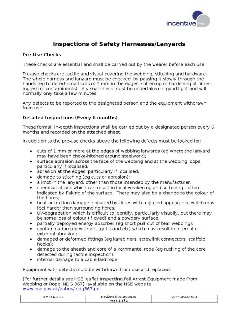 Inspections of Safety Harnesses/Lanyards | PDF | Nature