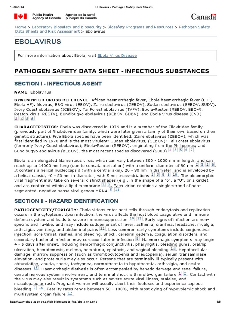 Ebolavirus - Pathogen Safety Data Sheets PDF | PDF | Ebola Virus ...