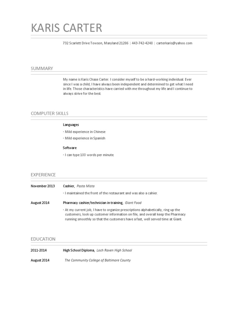 Karis Carter Resume | PDF