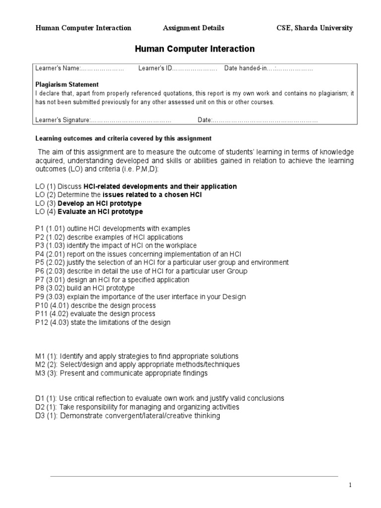 HCI Assignment | PDF | Human–Computer Interaction | User Interface