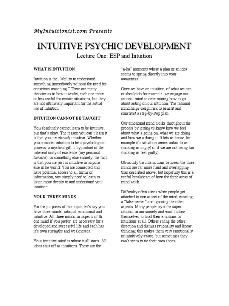 First Intuition Handout | PDF | Intuition | Relaxation (Psychology)