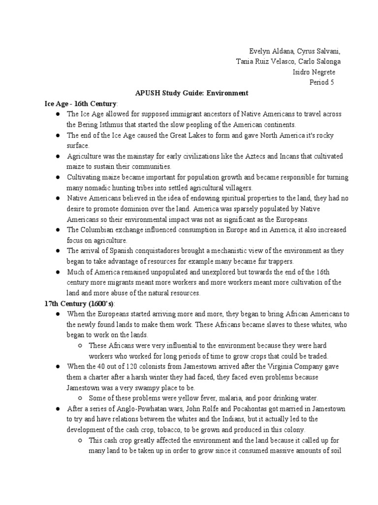 APUSH Study Guide: Environment Ice Age 16th Century | PDF | Endangered ...