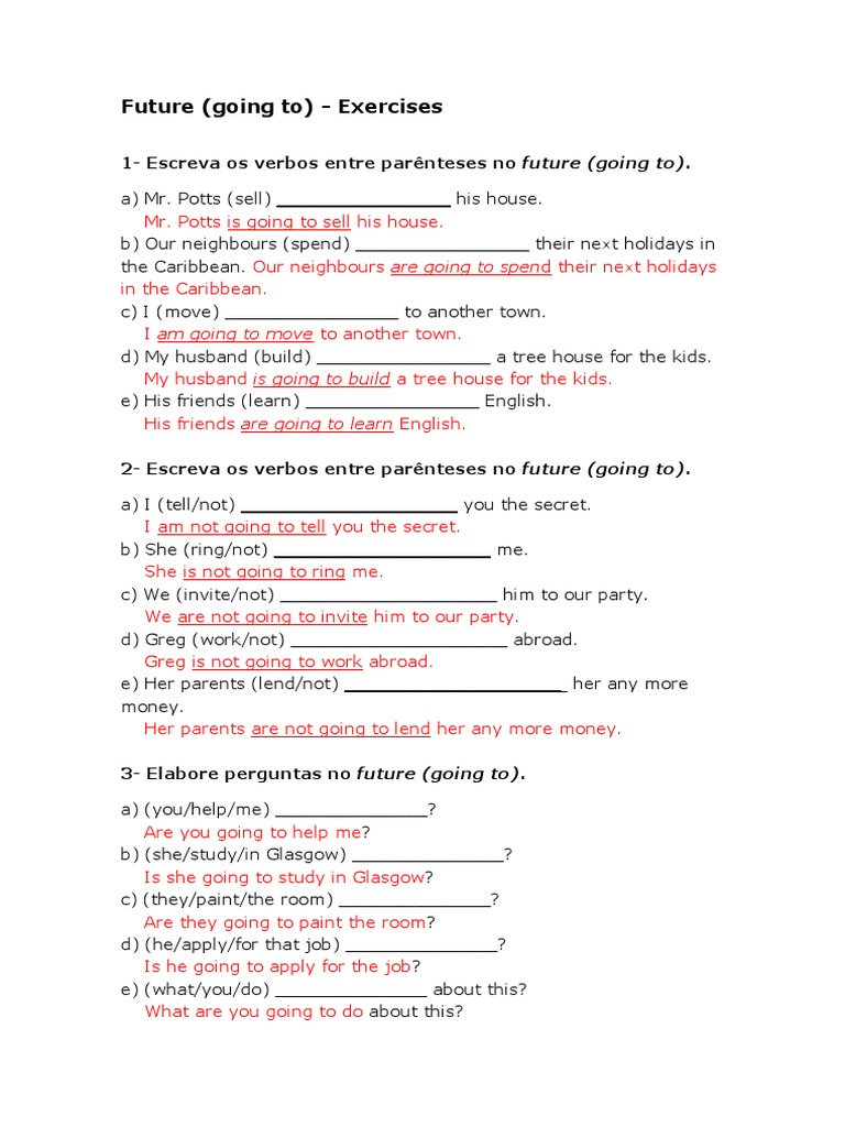 Future (Going To) - Exercises | PDF | Unidades semânticas | Ortografia