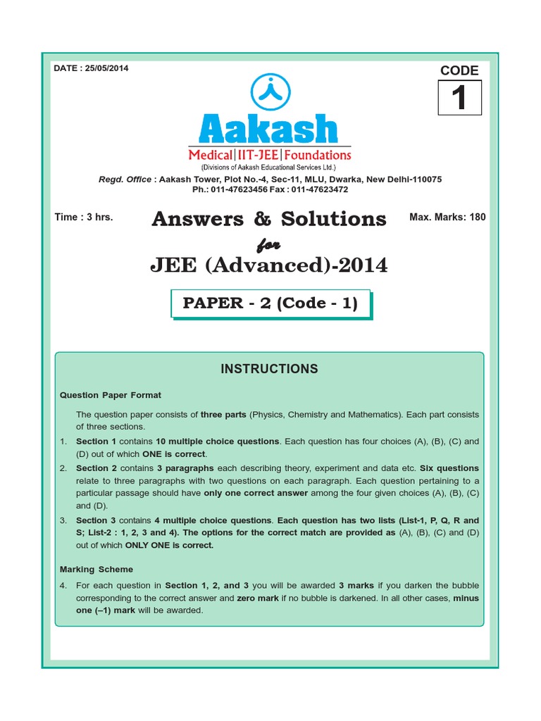 Question Paper Format and Instructions | PDF | Gases | Integer