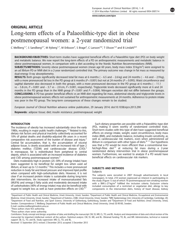 Long-Term Effects of Palaeolithic Diet in Obese Women | PDF