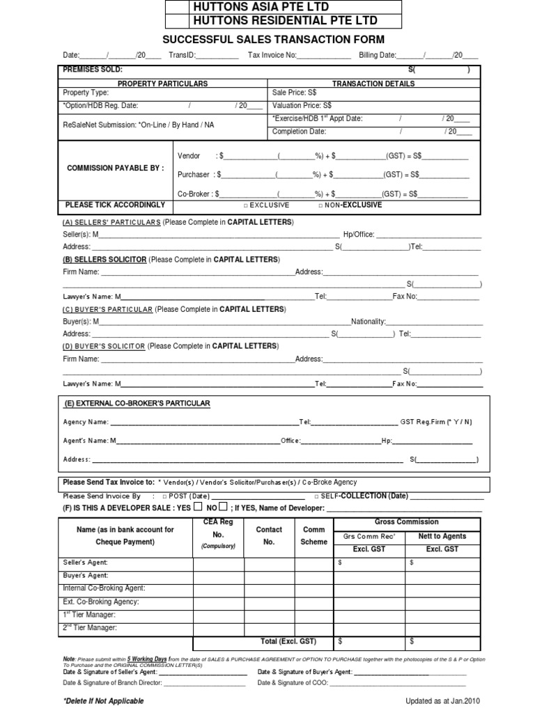 Successful Sale Transaction Form - 31122010 | PDF