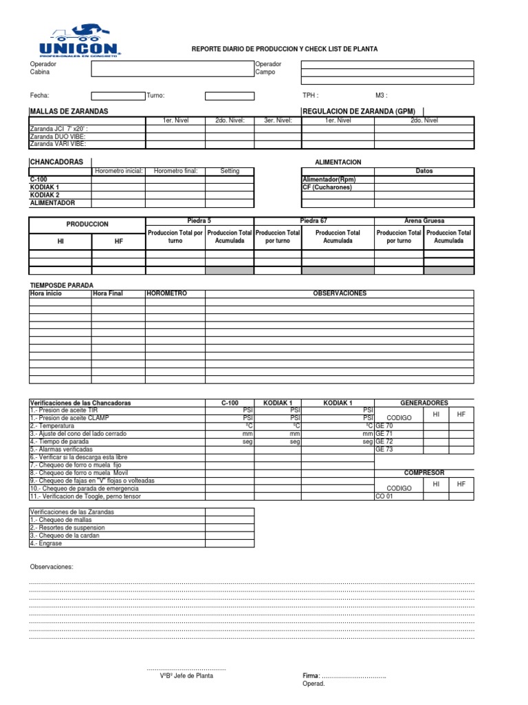 Reporte de Produccion y Check List | PDF