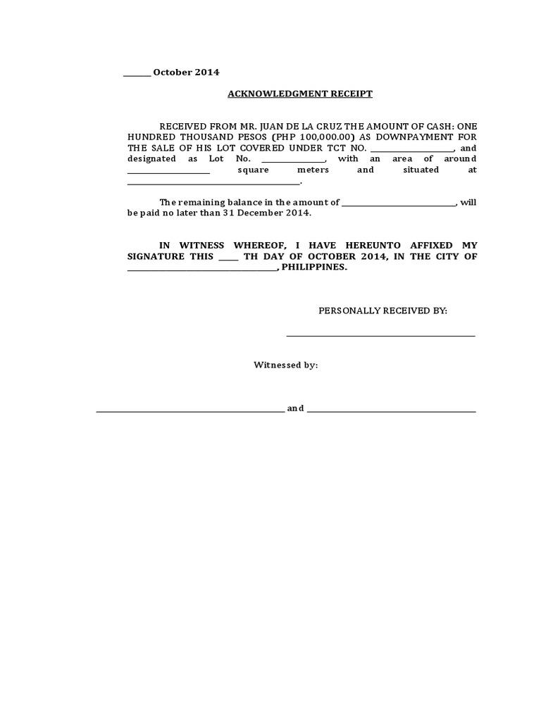 Acknowledgment Receipt Sample | PDF | Law