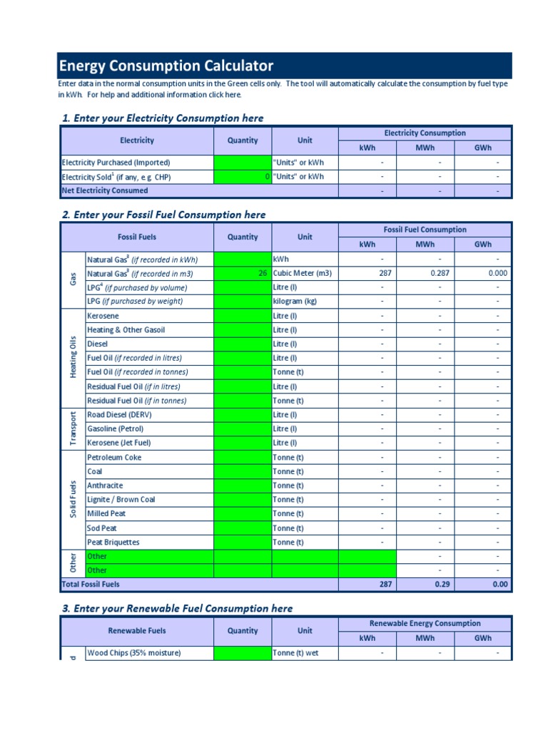 Energy Consumption Calculation Tool | PDF | Fuels | Kilowatt Hour
