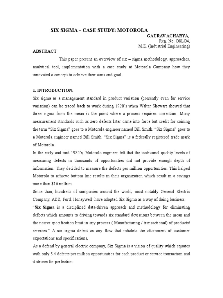 Six Sigma - Case Study: Motorola: Gaurav Acharya | PDF | Engineering ...