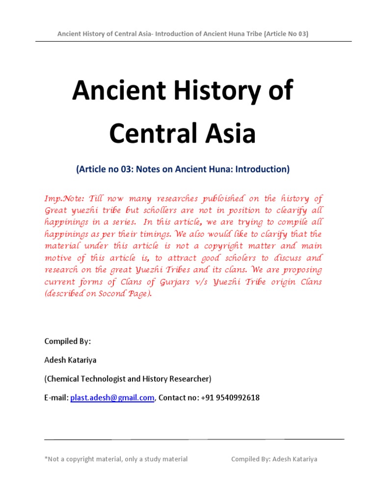 Ancient History of Central Asia - Introduction of Ancient Huna Tribe | PDF