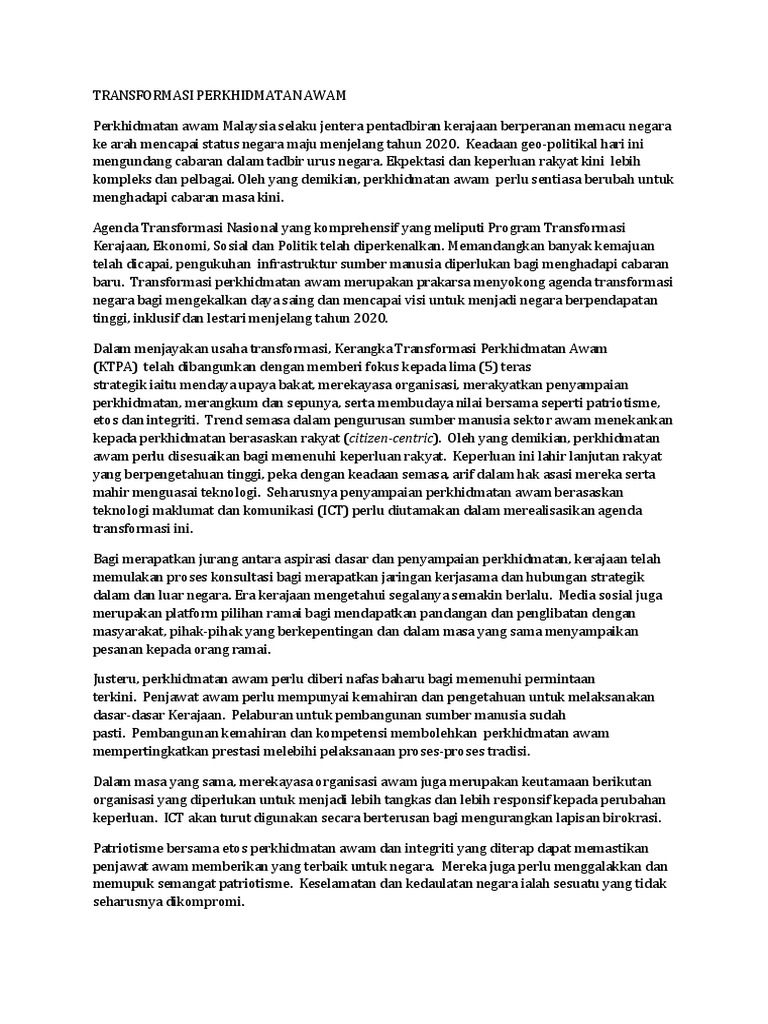 Transformasi Perkhidmatan Awam | PDF
