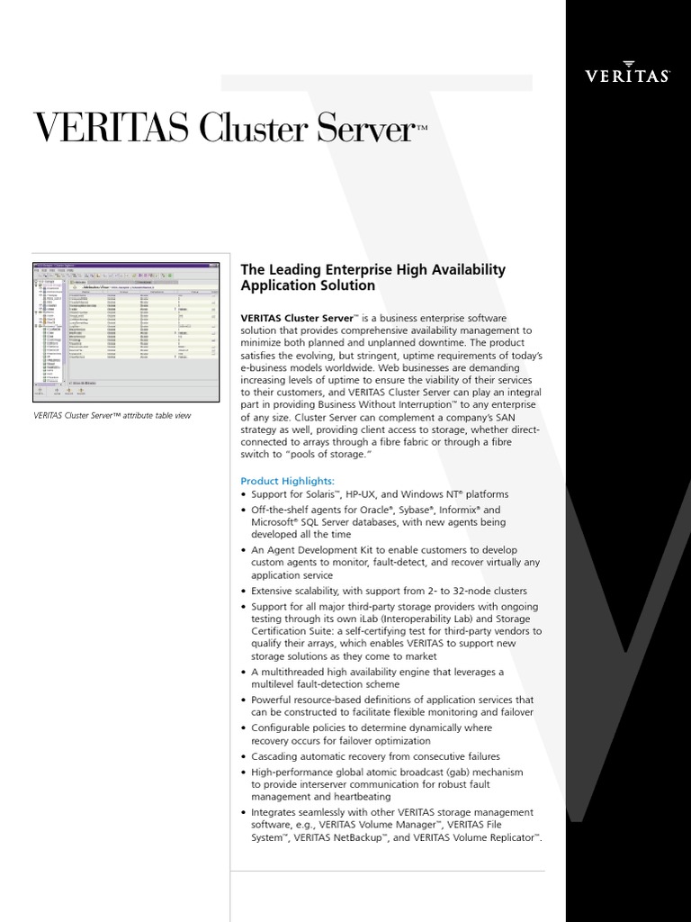 VERITAS Cluster Server: The Leading Enterprise High Availability Application Solution | PDF ...