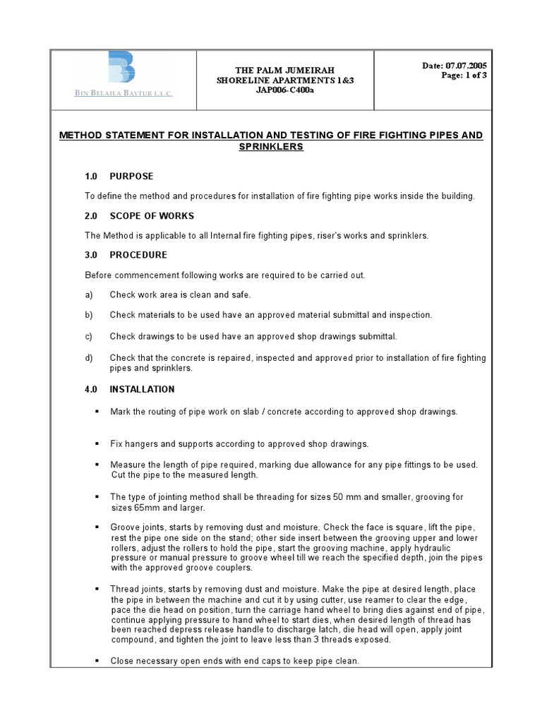 0983-03 Method Statement For Installation & Testing of Fire Fighting ...