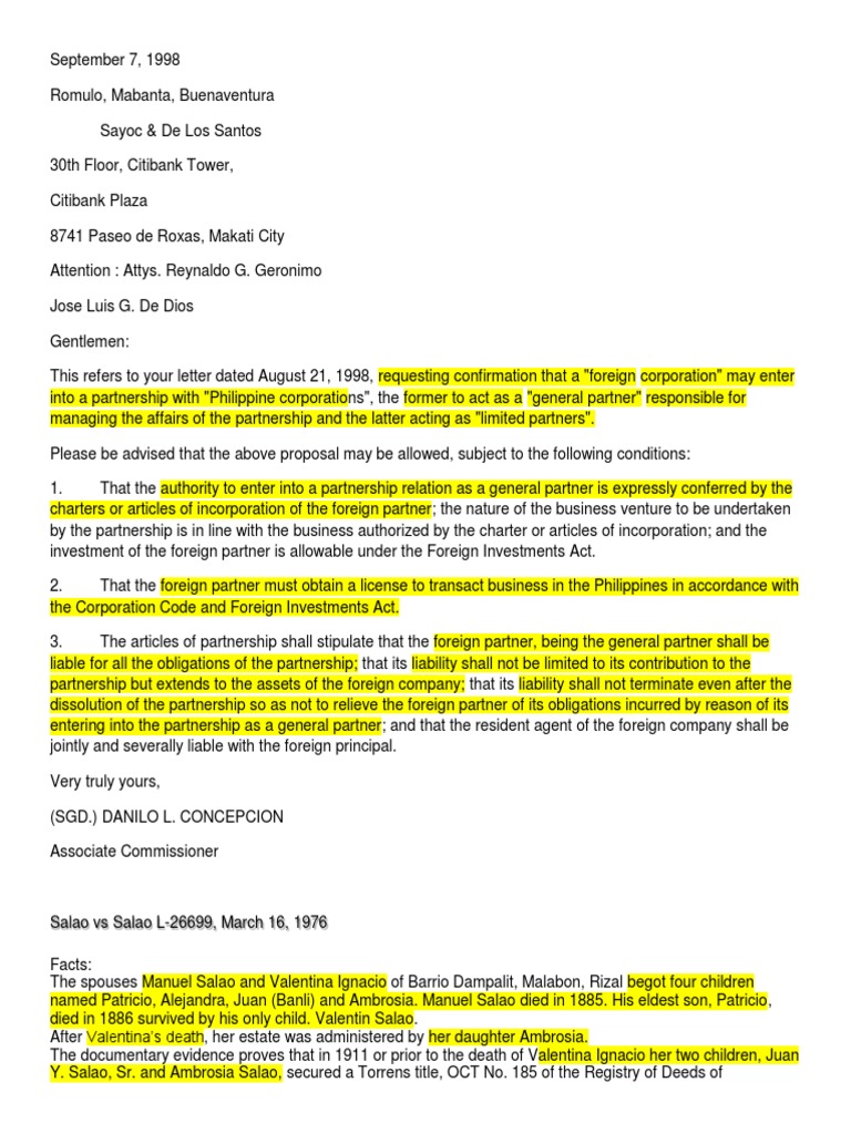 SEC Opinion Romulo Mabanta | PDF | Trust Law | Partnership