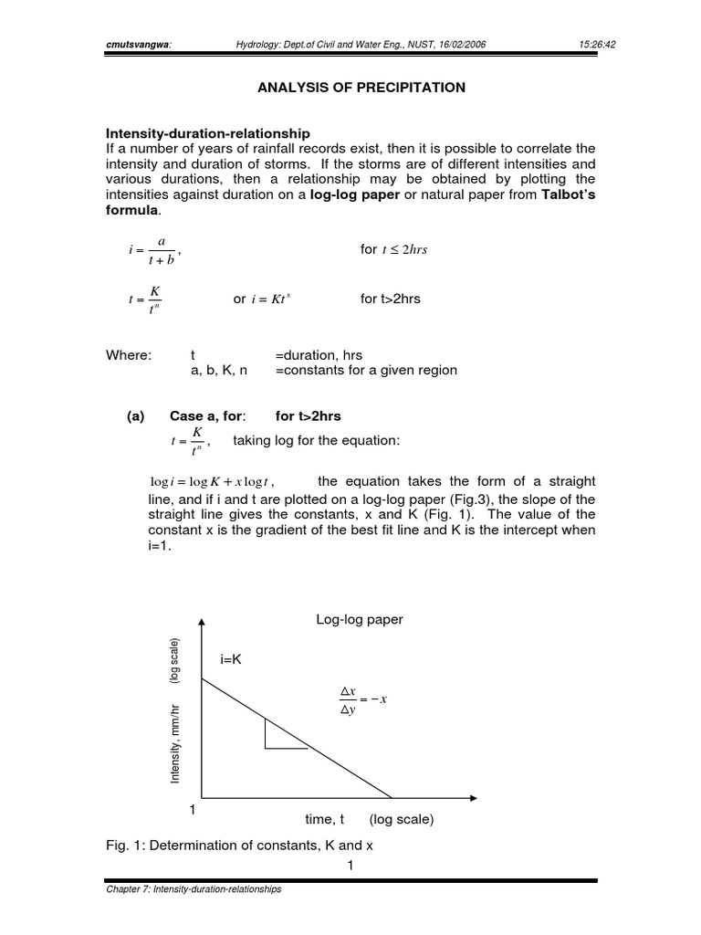 Chapt7 Intensity Duration Realationship | PDF | Logarithm | Equations