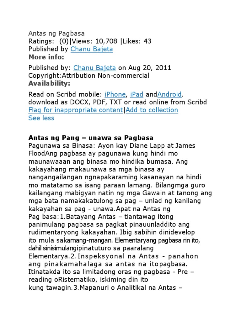 Antas NG Pagbasa | PDF