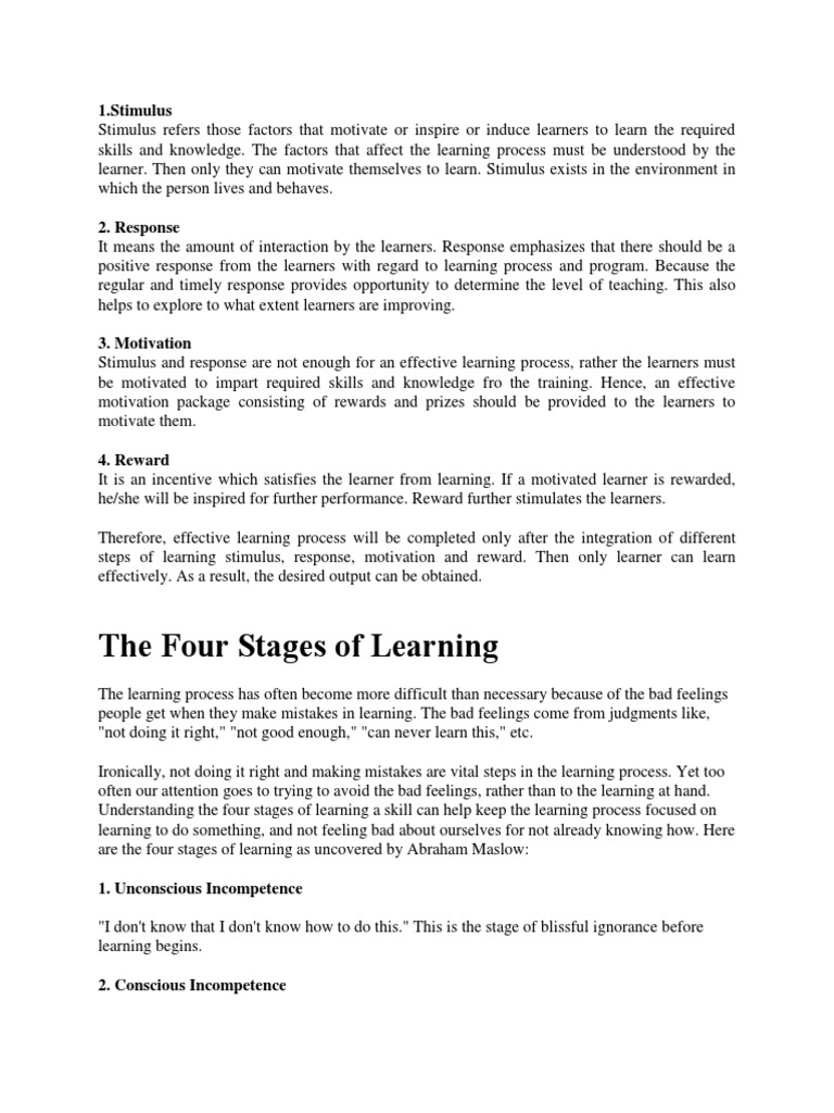 The Four Stages of Learning Process | PDF | Motivation | Motivational