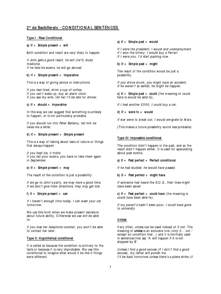 2º de Bachillerato - CONDITIONAL SENTENCES 2º de Bachillerato - CONDITIONAL SENTENCES | PDF